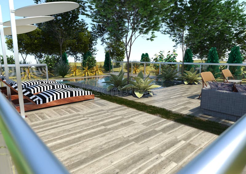 3D Rendering Mediterranean Terrace Stock Illustration - Illustration of ...