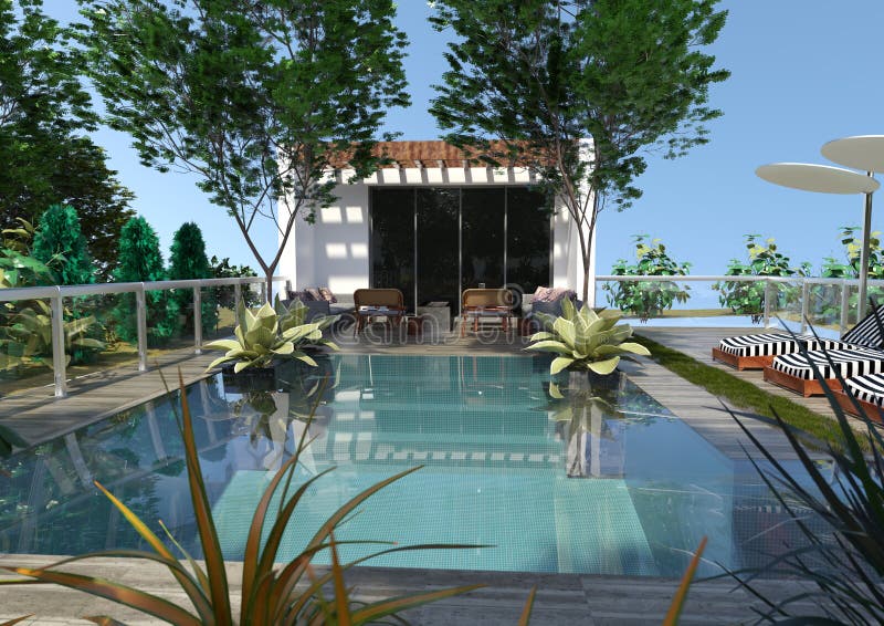 3D Rendering Mediterranean Terrace Stock Illustration - Illustration of ...