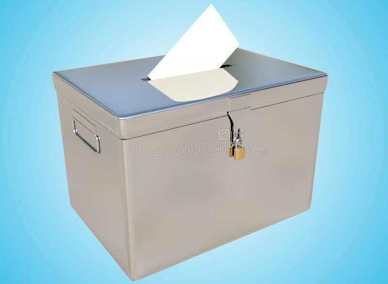 3D Rendering Metal Ballot Boxes and Vote Card on a Blue Gradient Stock ...