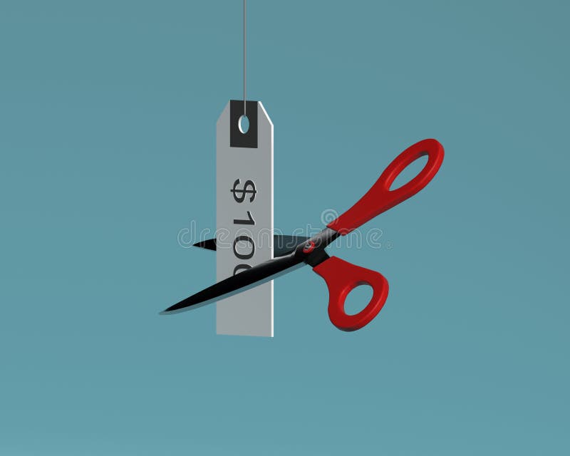 3D Rendering. Metal Scissors Cut Off One Zero from the Price of the ...