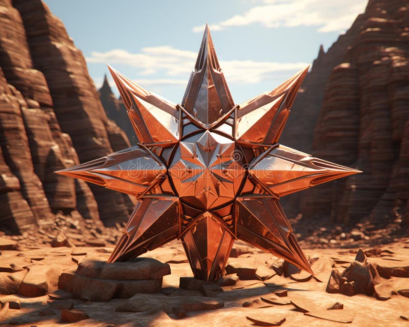 A 3d Rendering of a Metal Star in the Desert Stock Photo - Image of ...