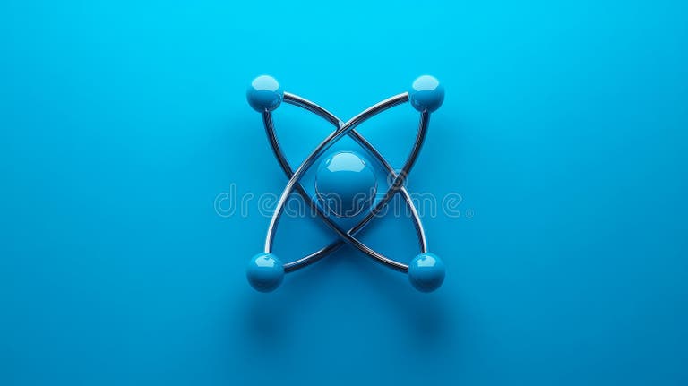 3D Rendering of a Metallic Atom Model on a Blue Background. Stock ...