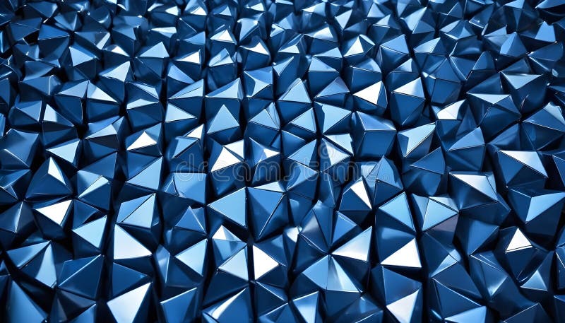 3D Rendering of Metallic Blue Triangular Prisms Creating a Textured ...