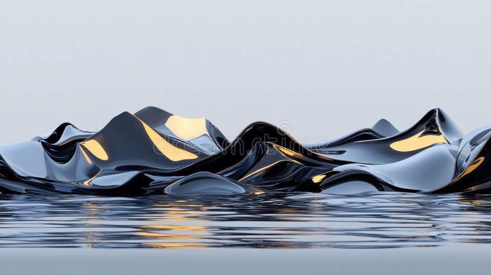 A 3D Rendering of a Metallic Surface with a Wave-like Texture and ...