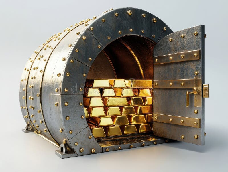 Metallic Vault Filled with Gold Bars 3D Render Stock Illustration ...