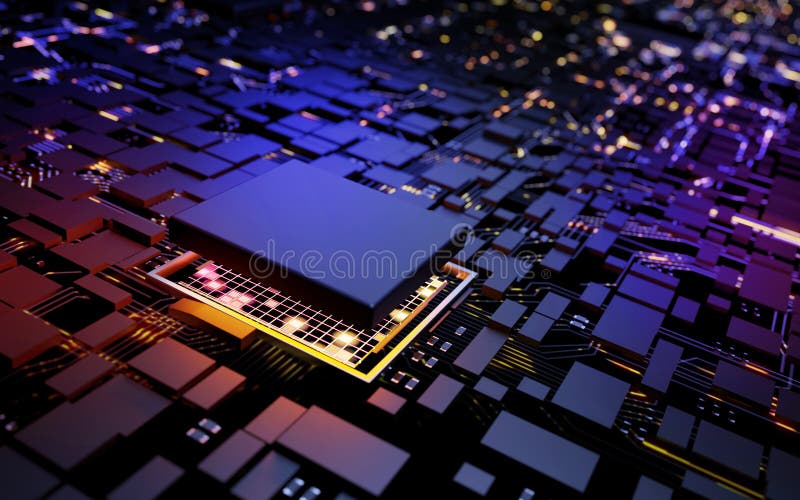 3D Rendering Microprocessor CPU Chipset Central Processor Unit on the Illumination Circuit ...