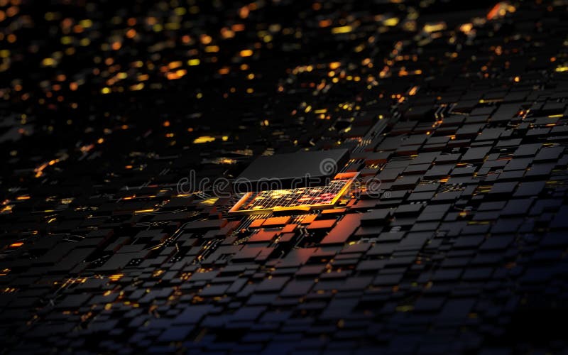 3d Rendering Microprocessor Cpu Chipset Central Processor Unit On The Illumination Circuit