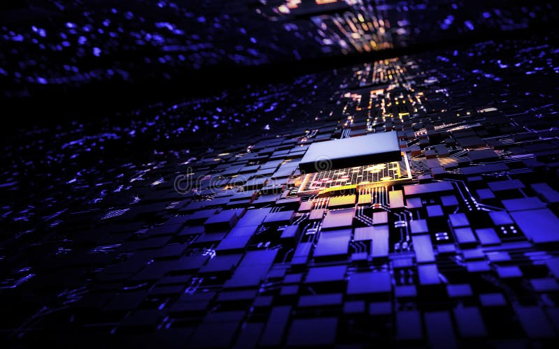 3d Rendering Microprocessor Cpu Chipset Central Processor Unit On The Illumination Circuit