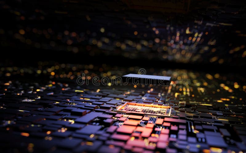 3d Rendering Microprocessor Cpu Chipset Central Processor Unit On The Illumination Circuit