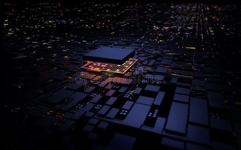 3D Rendering Microprocessor CPU Chipset Central Processor Unit on the Illumination Circuit ...