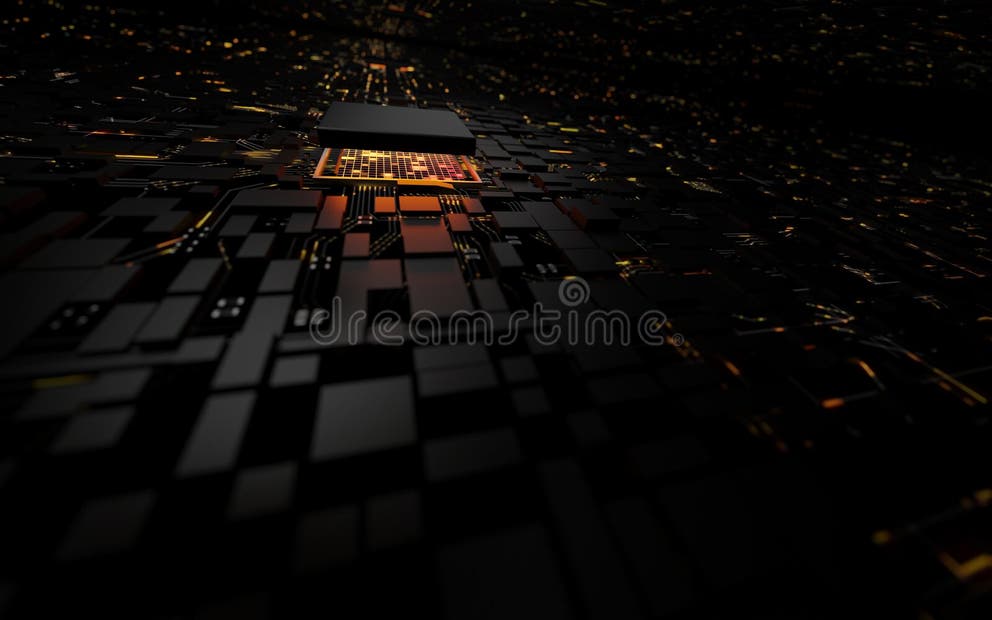 3d Rendering Microprocessor Cpu Chipset Central Processor Unit On The Illumination Circuit