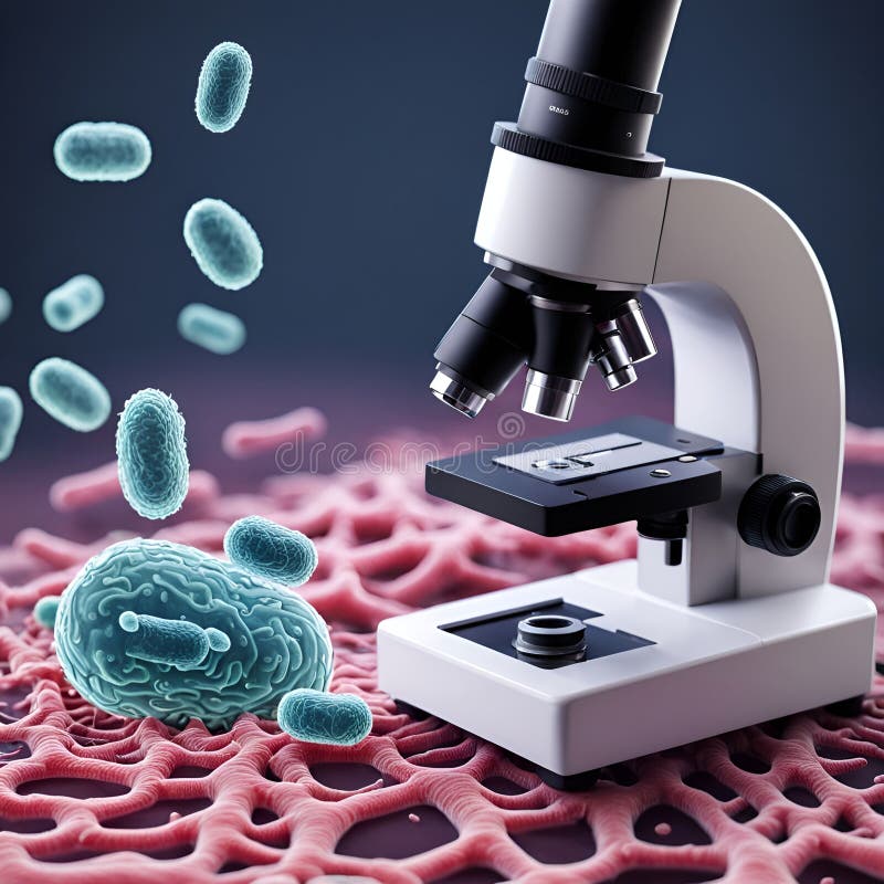 3d Rendering of a Microscope and Bacteria on the Background of a Cell ...