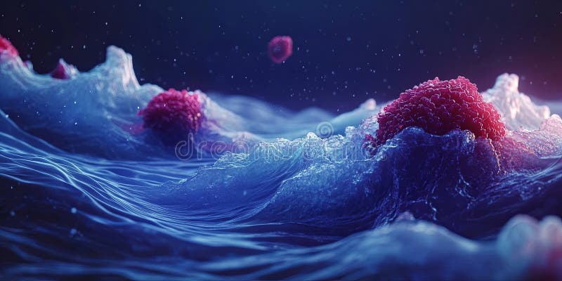 3D Rendering of Microscopic Cells Floating in a Liquid Stock ...