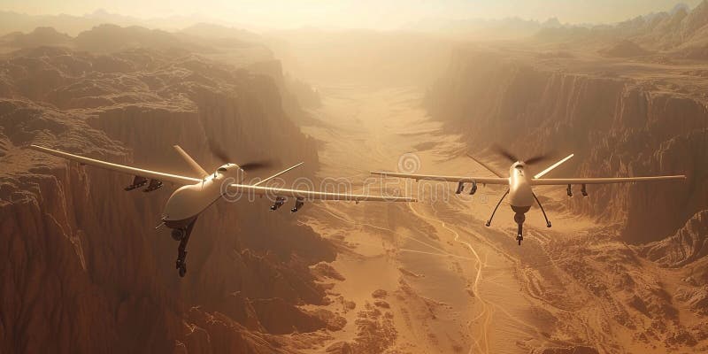 A 3d Rendering of a Military UAV Flying Over a Desert Stock ...