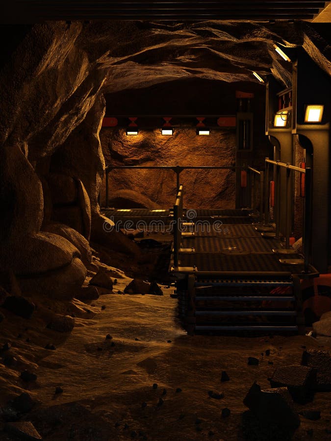 3D-illustration of a Mining Tunnel on an Asteroid Stock Illustration - Illustration of inside ...