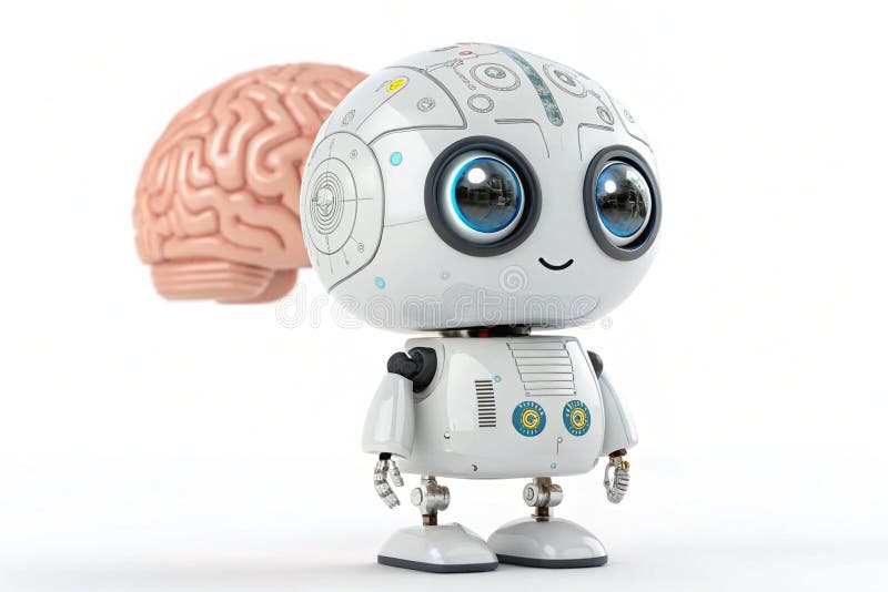 3D Rendering of Mini Robot with AI Brain - Cute Artificial Intelligence ...