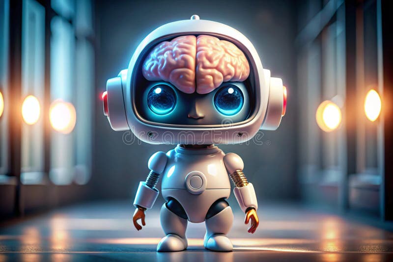 3D Rendering of Mini Robot with AI Brain - Cute Artificial Intelligence ...