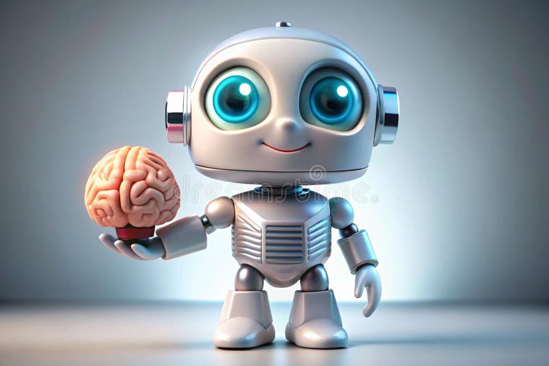 3D Rendering of Mini Robot with AI Brain - Cute Artificial Intelligence ...