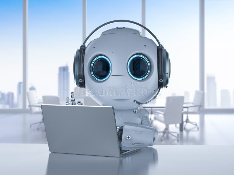 Robot with Headset and Notebook Stock Illustration - Illustration of ...