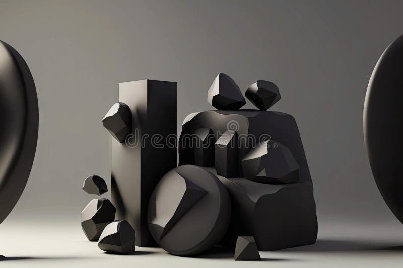 3d Rendering Minimal Room with Three-dimensional Graphite Black Figures ...