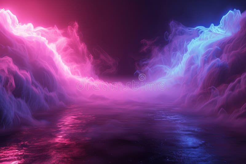 3D Rendering of Minimalist Abstract Neon Background with Foggy Wind AI ...