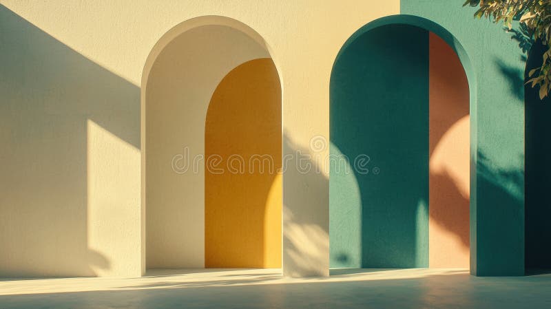A 3D Rendering of a Minimalist Architectural Scene with Three Arches ...