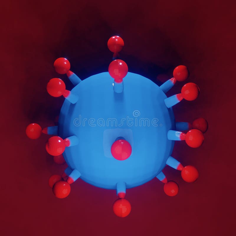 3D Rendering Minimalistic Cartoon Blue Red Virus Under the Microscope ...