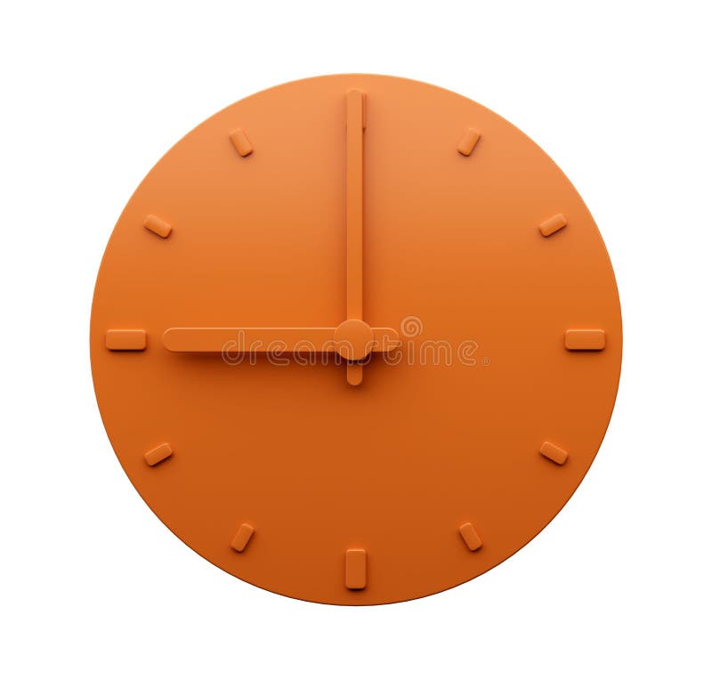 3d Rendering of a Minimalistic Orange Clock Showing 9 O Clock, on a ...
