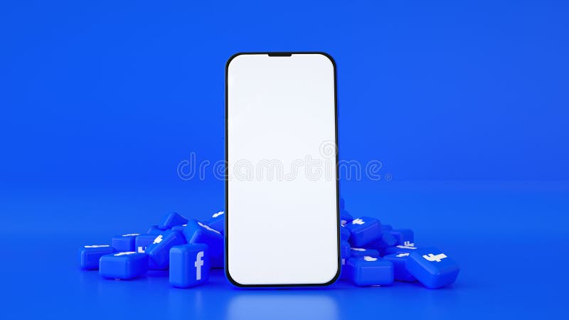 Mobile Phone with Blank Screen with Facebook Logos Behind Isolated on ...