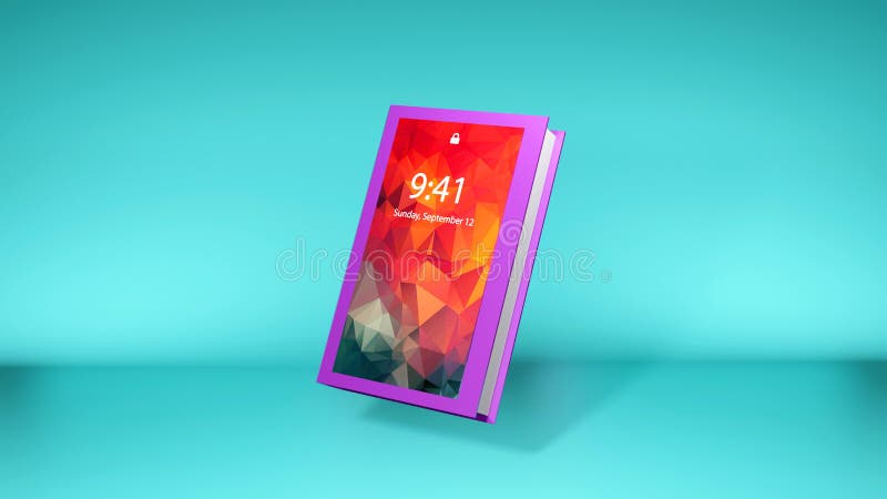 3D Rendering of the Mobile Screen on the Book on Isolated Blue ...