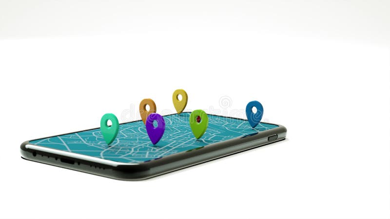 3D Rendering Mobile Smartphone with Destination Target Pointer and ...