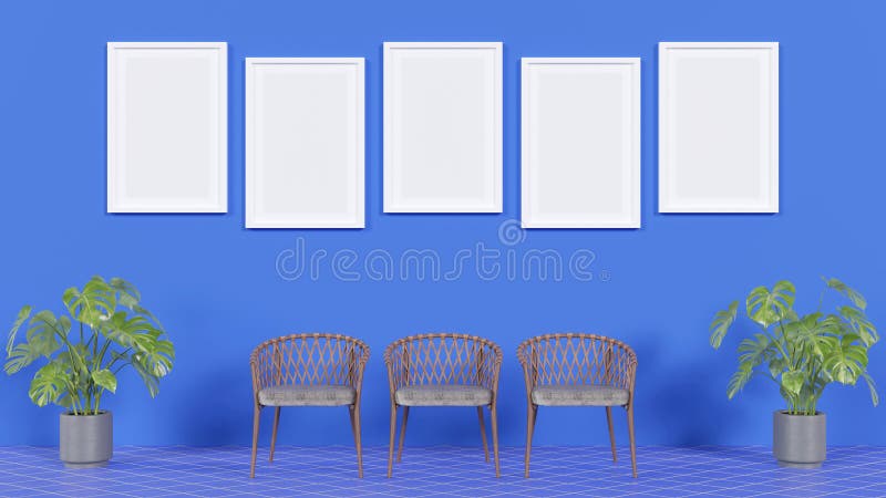 3D Rendering of Mock-up Frame on Blue Color Texture Background with ...