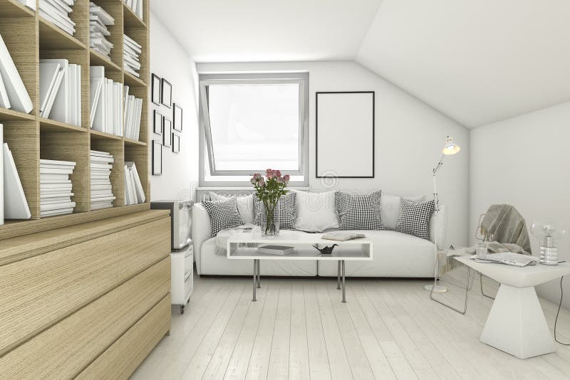 3d Rendering Mock Up Frame in Living Room Library Stock Illustration ...