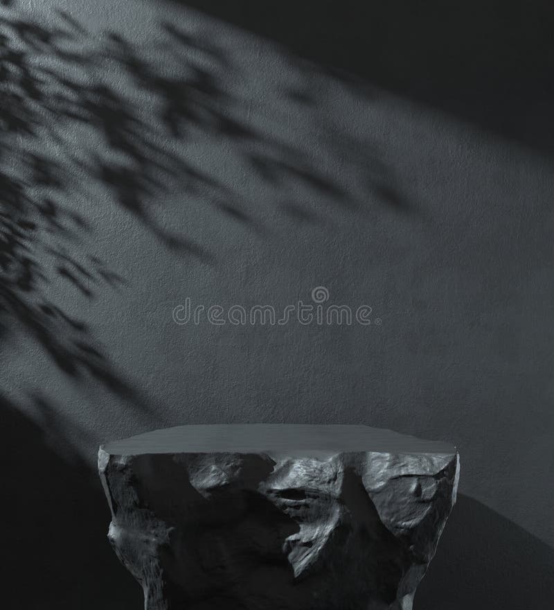 3d Rendering Mockup Empty Black Rock Podium Display Shelves, Sunshade ...