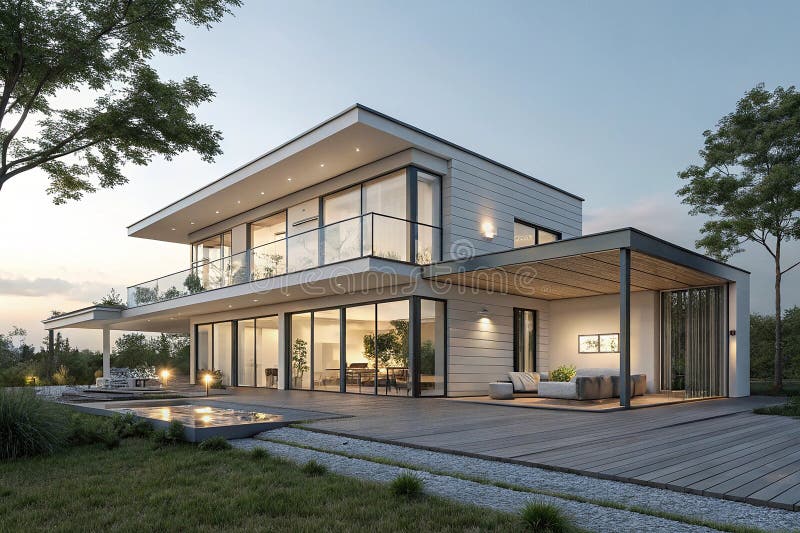 3d Rendering of a Moder House Stock Illustration - Illustration of blue ...