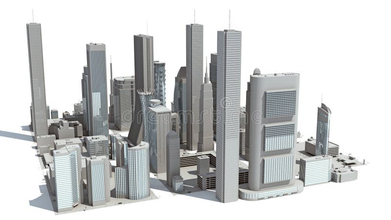 3D Rendering of Modern Architectural City on White Background Stock ...
