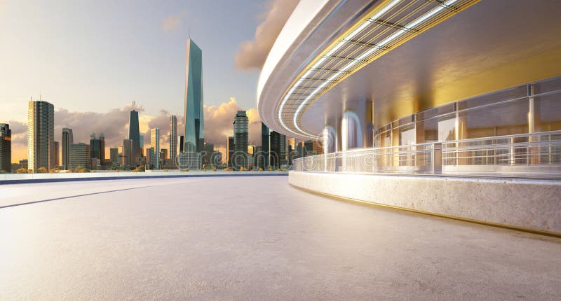 3D Rendering Modern Art Curved Building Exterior with Brick Floor and ...