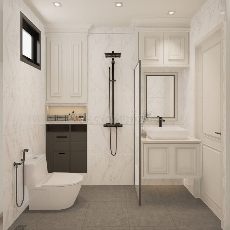 3D Rendering Modern Bathroom Full Scene Interior Design. Stock ...