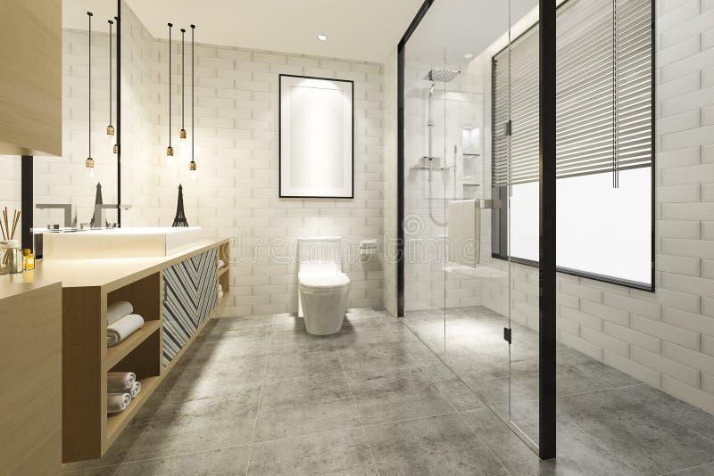 3d Rendering Modern Bathroom with Luxury Tile Decor Stock Illustration ...