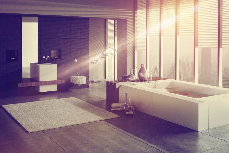 A 3D Rendering of Modern Bathroom with Single Basin and Jacuzzi Stock ...