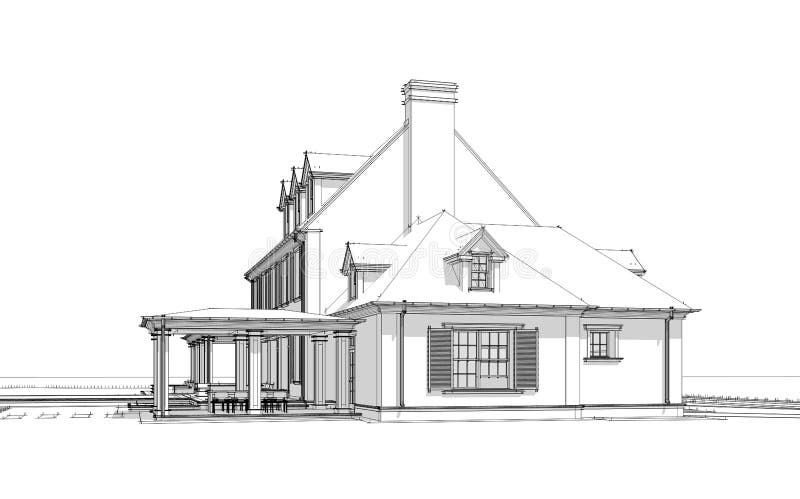 3d Rendering of Modern Classic House in Colonial Style Black Line on ...