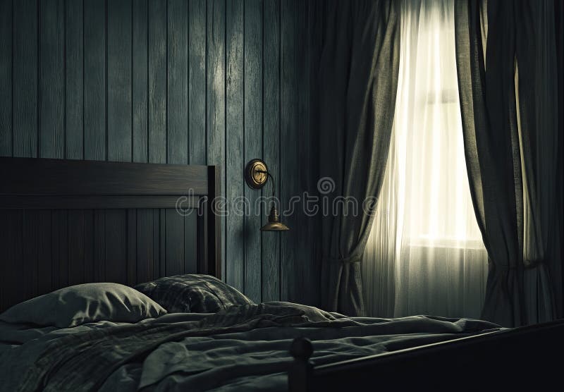 A 3D Rendering of a Modern, Comfortable Bedroom with a Wooden Wall ...