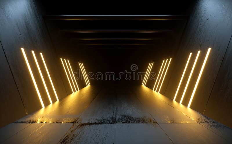 3d Rendering Modern Concrete Cement Corridor Passage Perspective Yellow ...