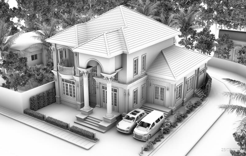 3D Rendering Modern Contemporary Two - Storey House Design. Stock ...