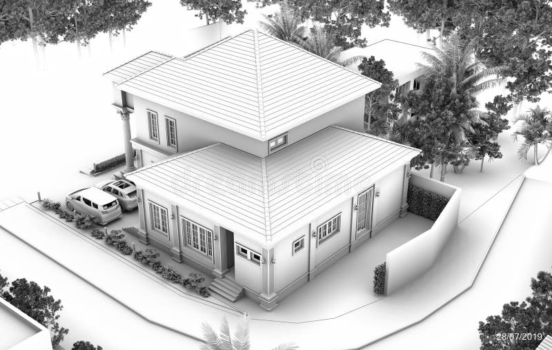 3D Rendering Modern Contemporary Two - Storey House Design. Stock ...