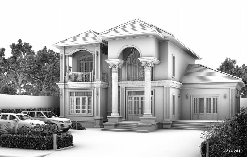 3D Rendering Modern Contemporary Two - Storey House Design. Stock ...