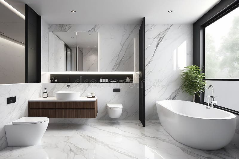 3d Rendering Modern Design and Marble Tile Toilet and Bathroom Stock ...