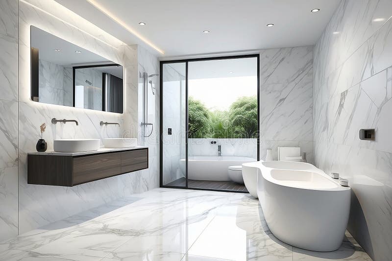 3d Rendering Modern Design and Marble Tile Toilet and Bathroom Stock ...