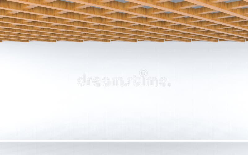 3d Rendering. Modern Design of Wood Ceiling with Empty White Wall Floor ...
