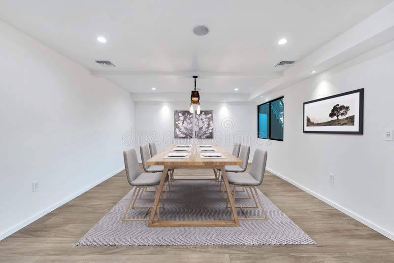 3D Rendering of a Modern Dining Room Interior with a Wooden Dining ...